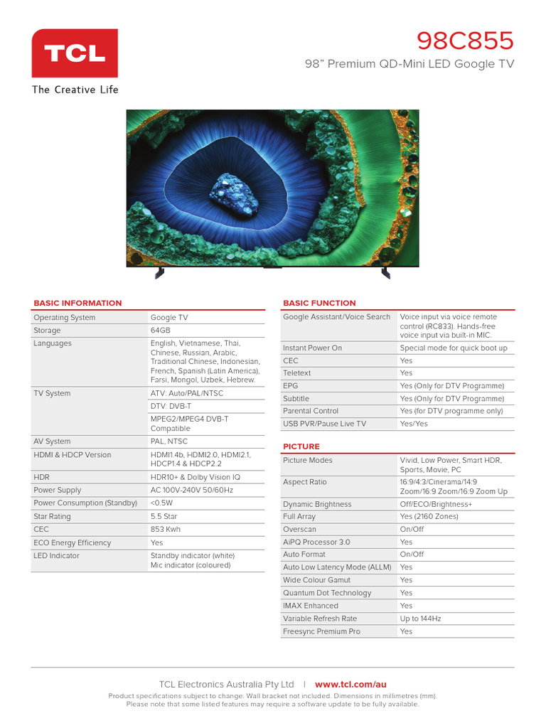 98C855 Product Specifications | PDF