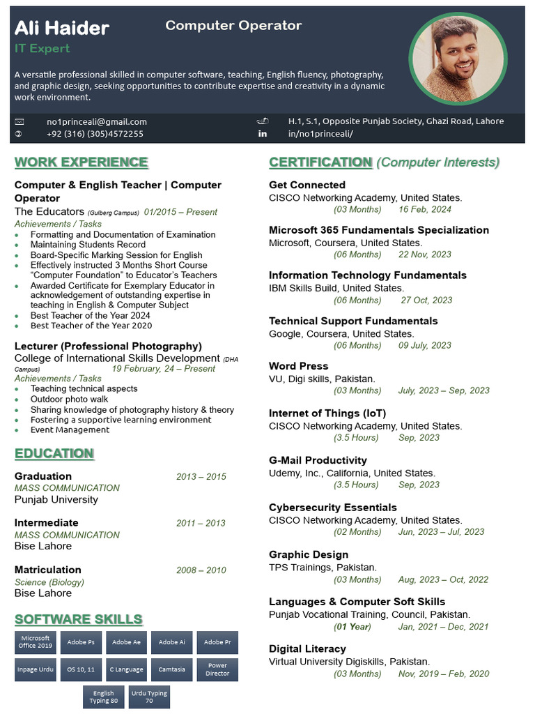 Resume Ali Haider Updated 19 April 2024 | PDF