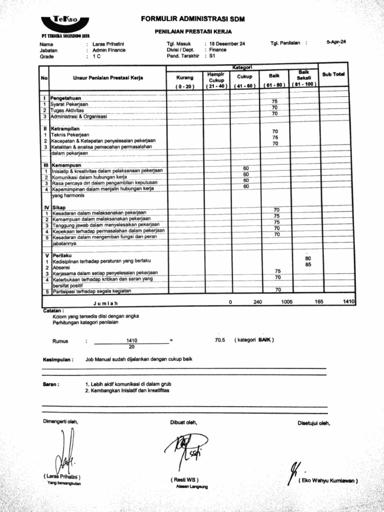 Formulir Penilaian Admin | PDF