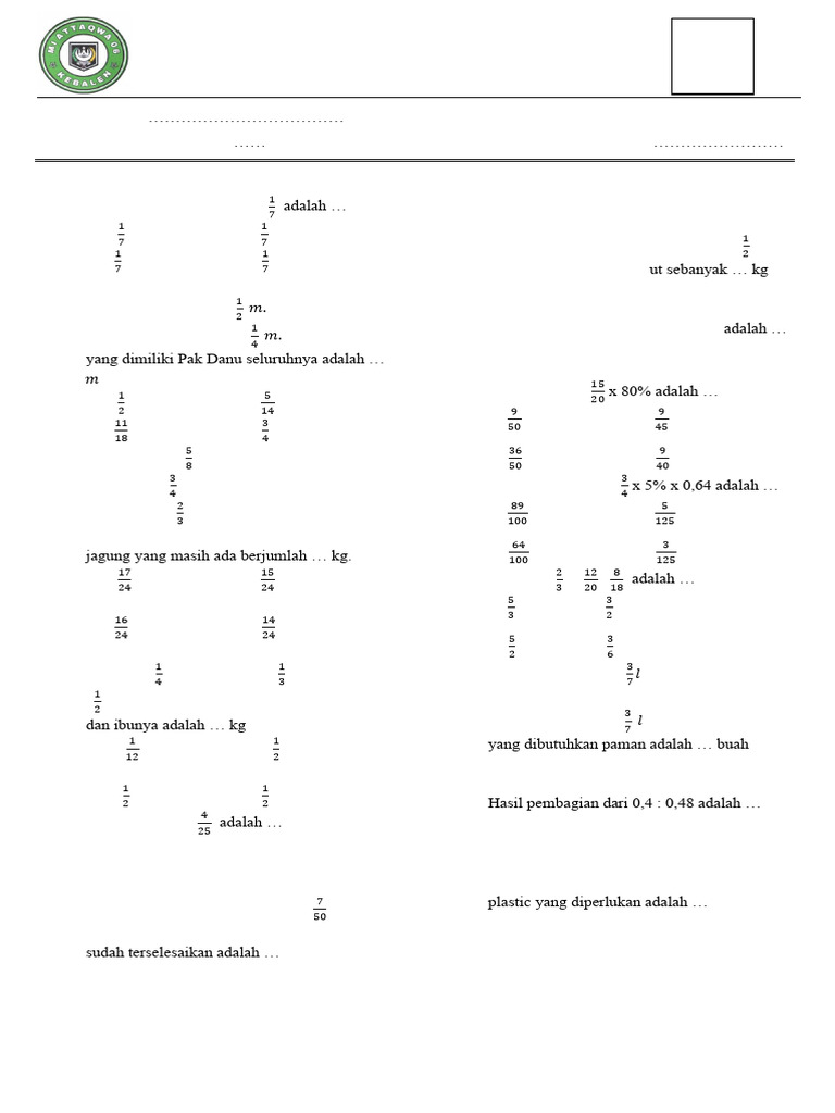 Sola PTS 1 MTK - Kls V | PDF
