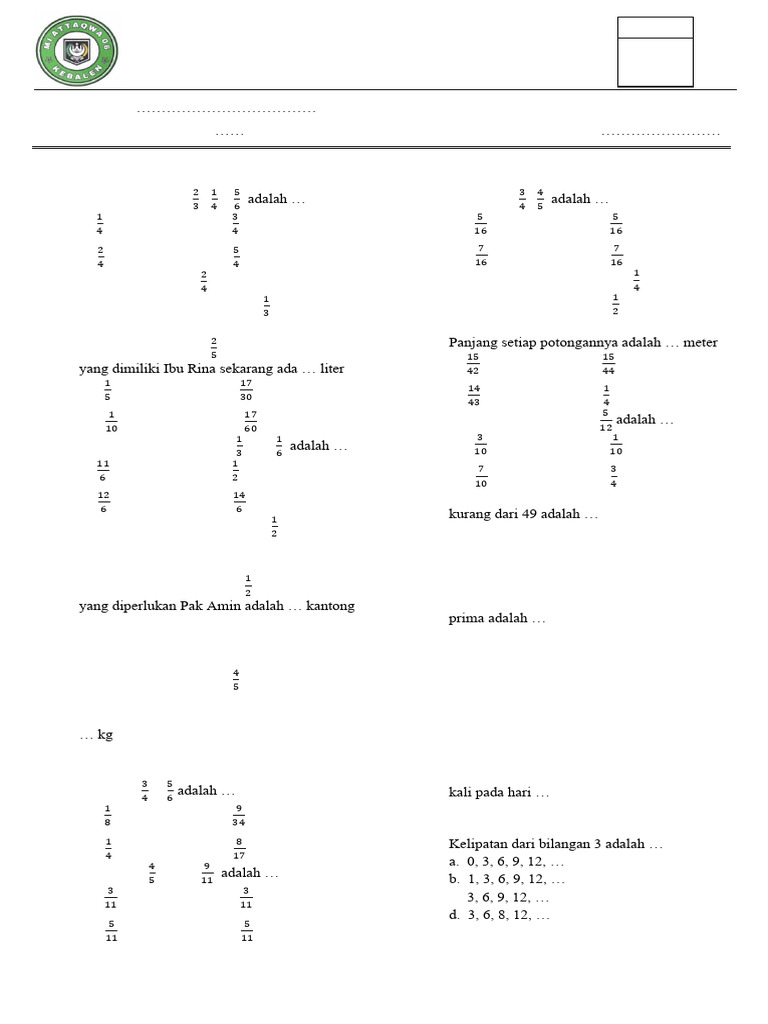 Sola PTS 1 MTK - Kls IV | PDF