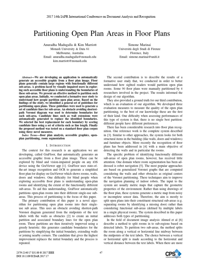 Partitioning Open Plan Areas in Floor Plans: Anuradha Madugalla & Kim Marriott Simone Marinai | PDF