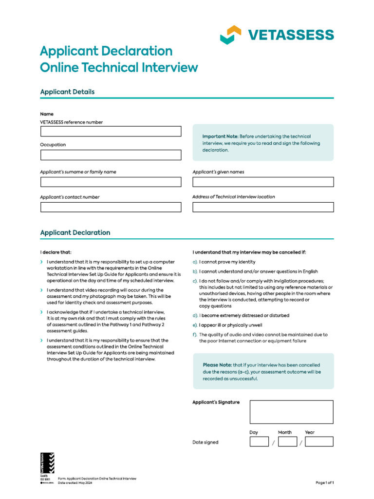 VETASSESS TI - Applicant Declaration | PDF