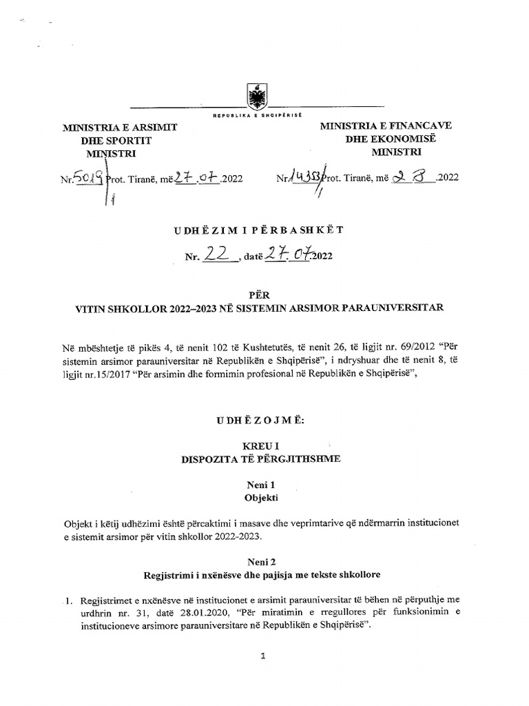 Udhezimi Per Vitin Mesimor 2022-2023 | PDF