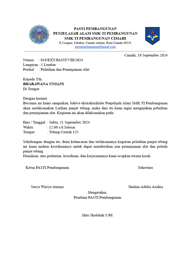 Surat Peminjaman Alat | PDF