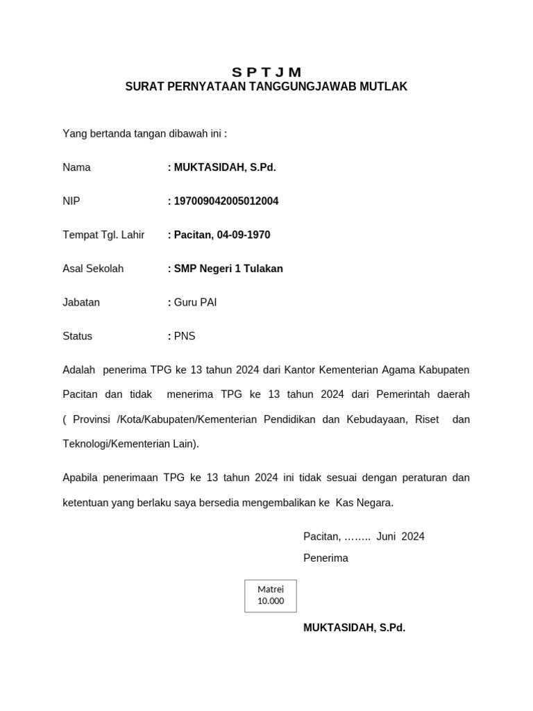 SPTJM TPG Ke 13 Pns Dan p3k Tahun 2024 | PDF