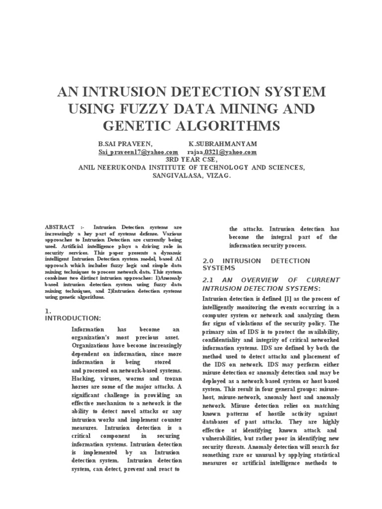 4 Intrusion Detection System Using Fuzzy Data Mining Pdf Fuzzy Logic Genetic Algorithm