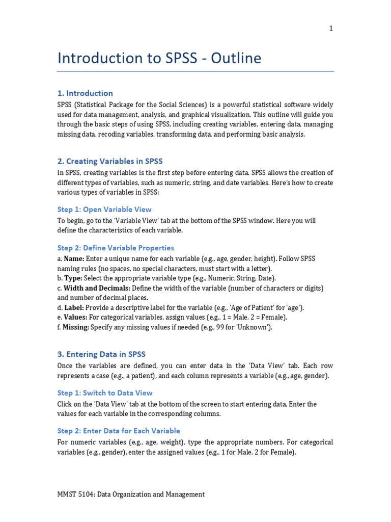 Introduction - To - SPSS - Outline | PDF | Spss | Statistics