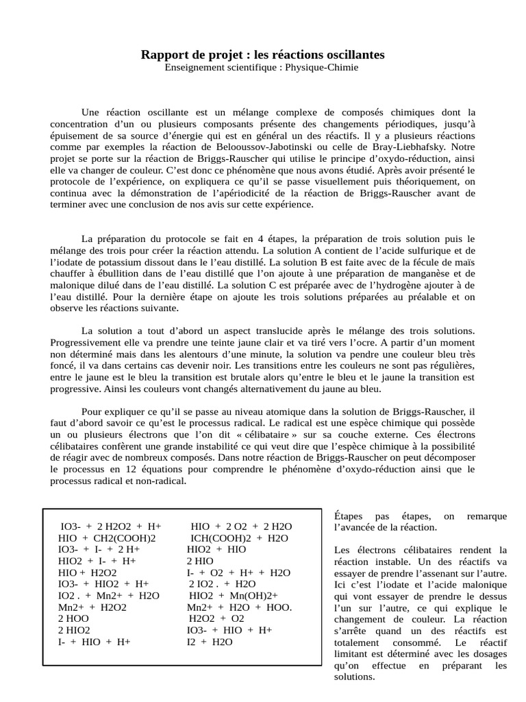 Réaction-de-Briggs-Rauscher-rapport-de-projet | PDF