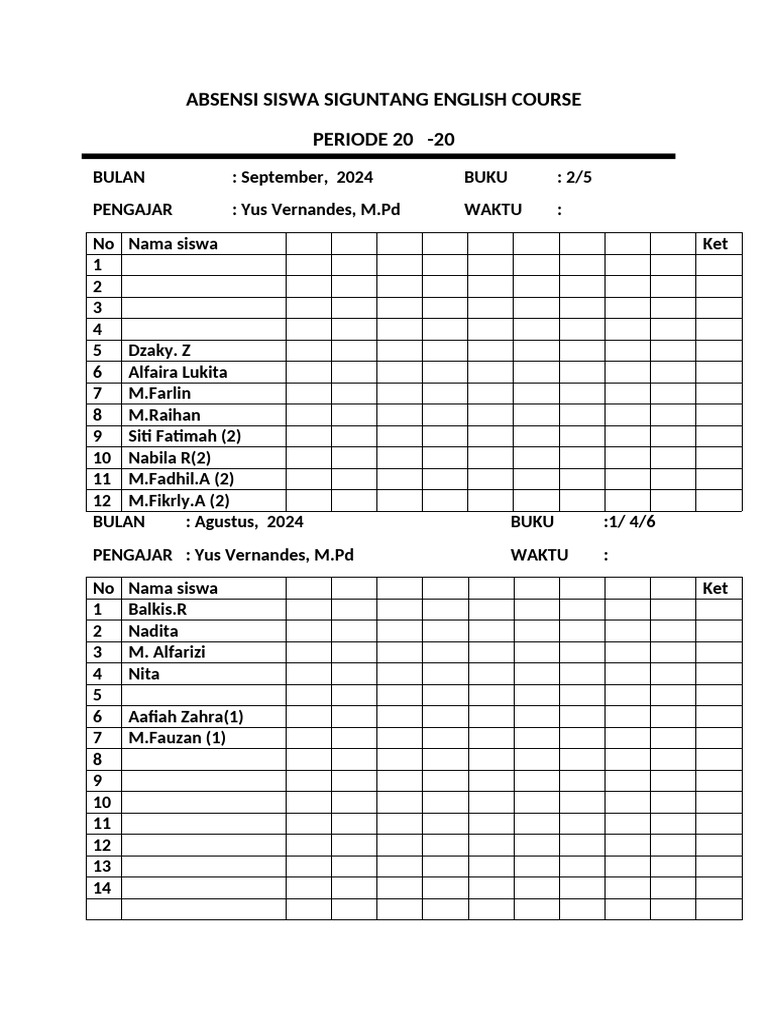 absent siswa agustus | PDF
