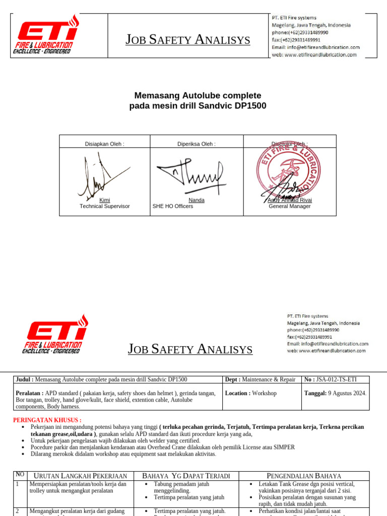 JSA-12 installasi AUTOLUBE DP1500 | PDF