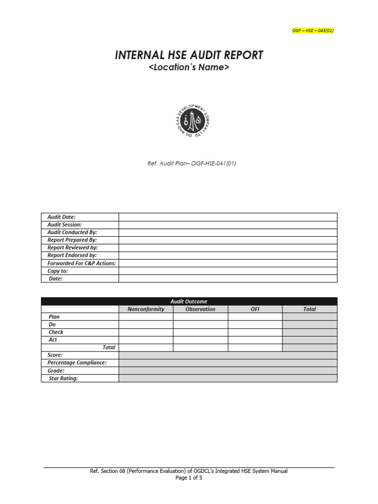 Internal Hse Audit Report (Ogf-Hse-043-01) - 0 | PDF