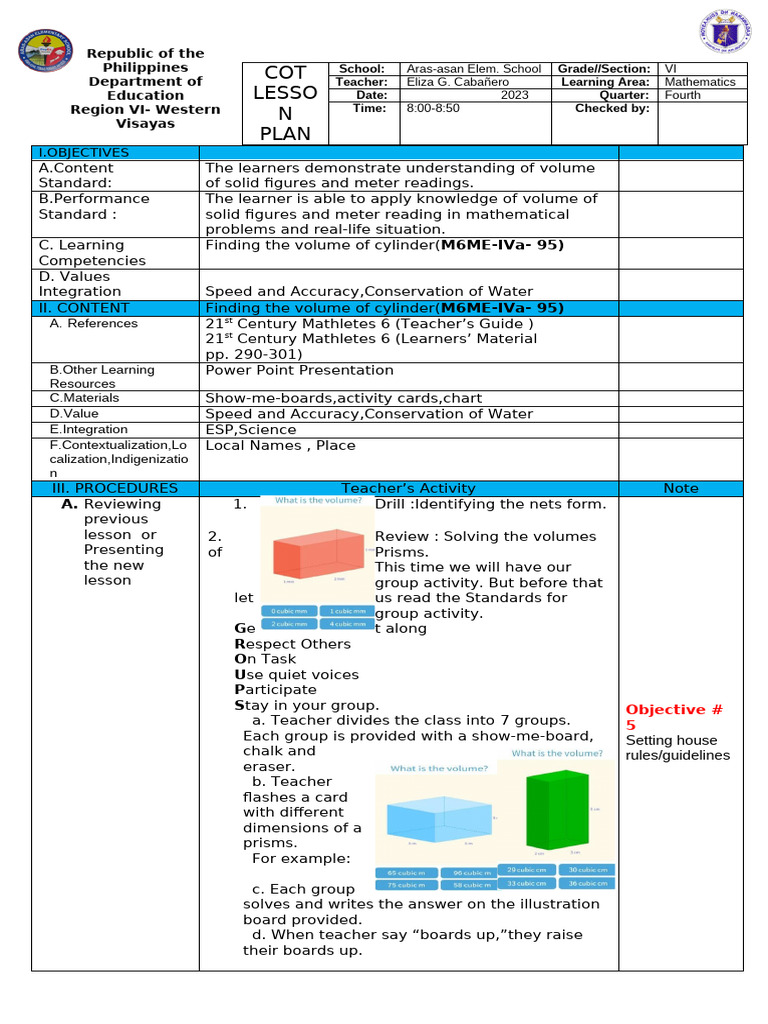 COT LESSON PLAN.4th Quarter | PDF | Learning | Area