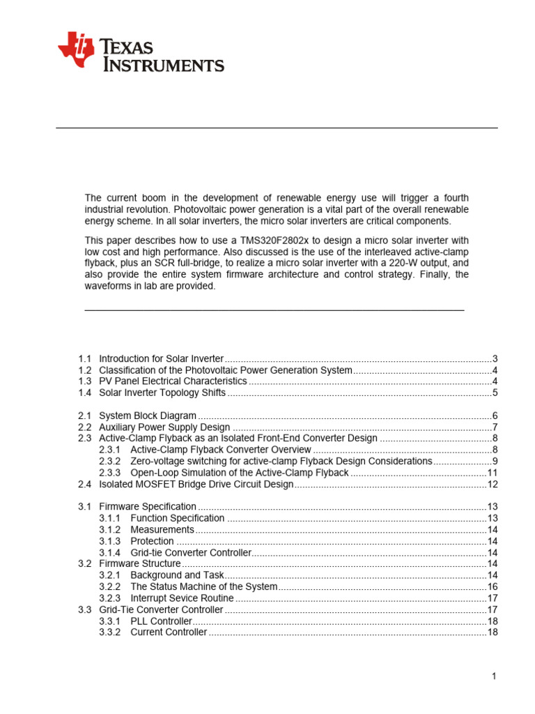 Grid-Connected Micro Solar Inverter Implement Using A C2000 MCU | PDF