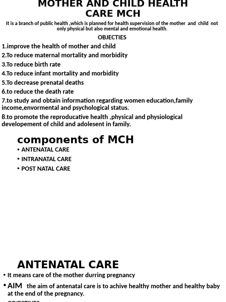 Mother and Child Health Care MCH Continoued | PDF