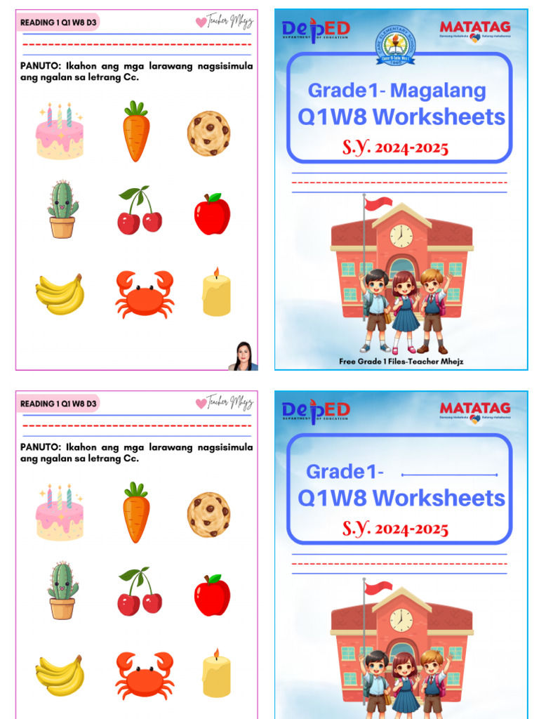 MATATAG Grade 1 Q1 Week 8 Worksheets Booklet_Teacher Mhejz Bacani | PDF