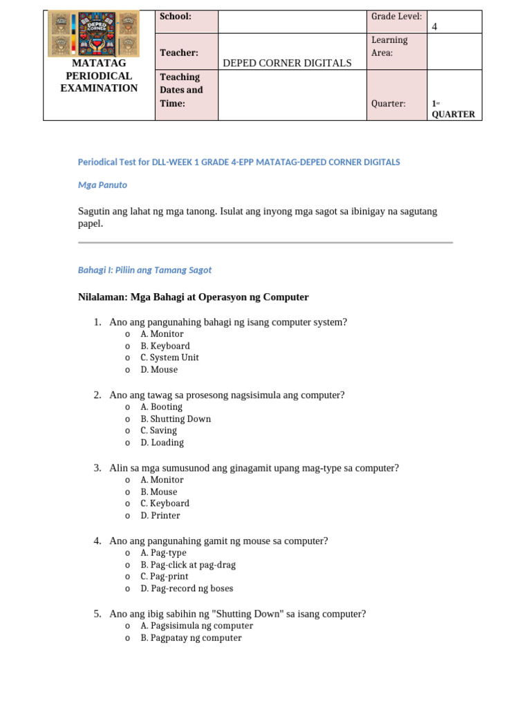 Pt-Week 1-Epp - Deped Corner Digitals | PDF