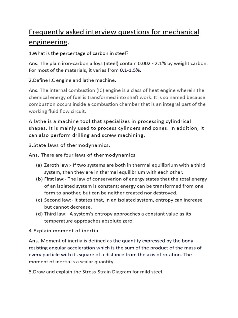 Interview Questions For Mechanical Engineers | PDF