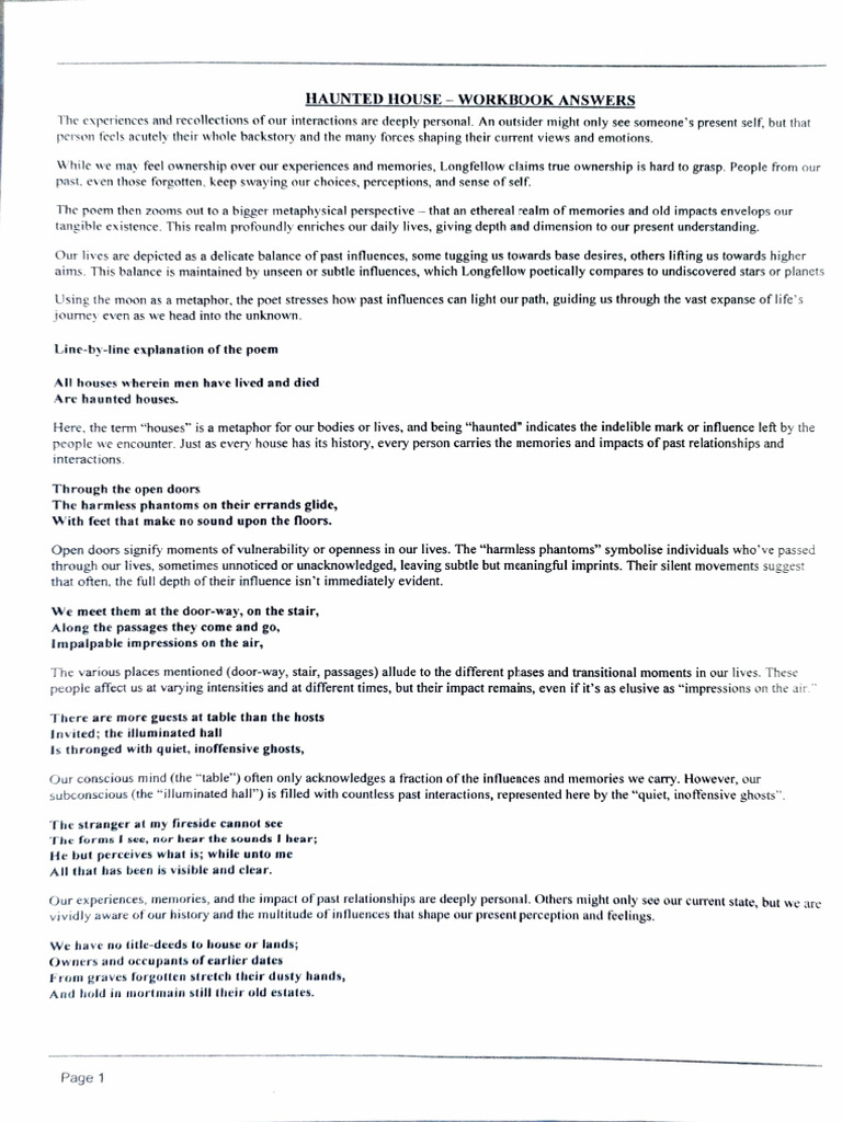 Haunted House-Workbook Answers | PDF