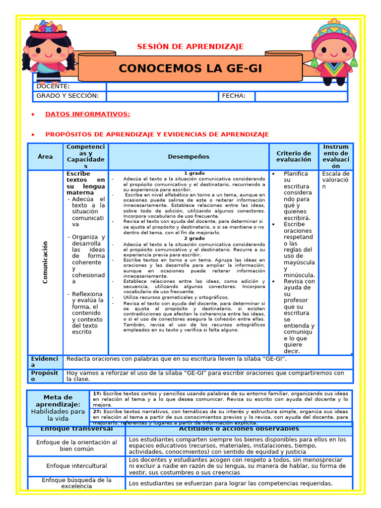 Aprendizaje de "GE-GI" en Primaria | PDF | Caso de carta | Maestros
