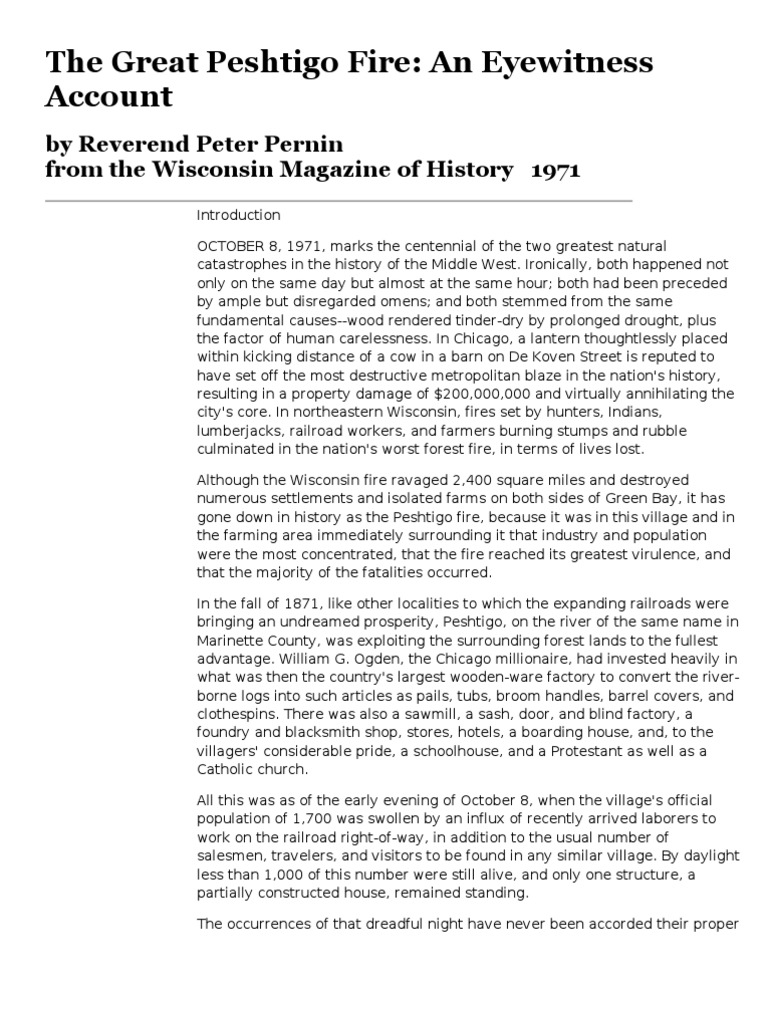 Eyewitness Account of the Peshtigo Fire | PDF | Wound | Wisconsin