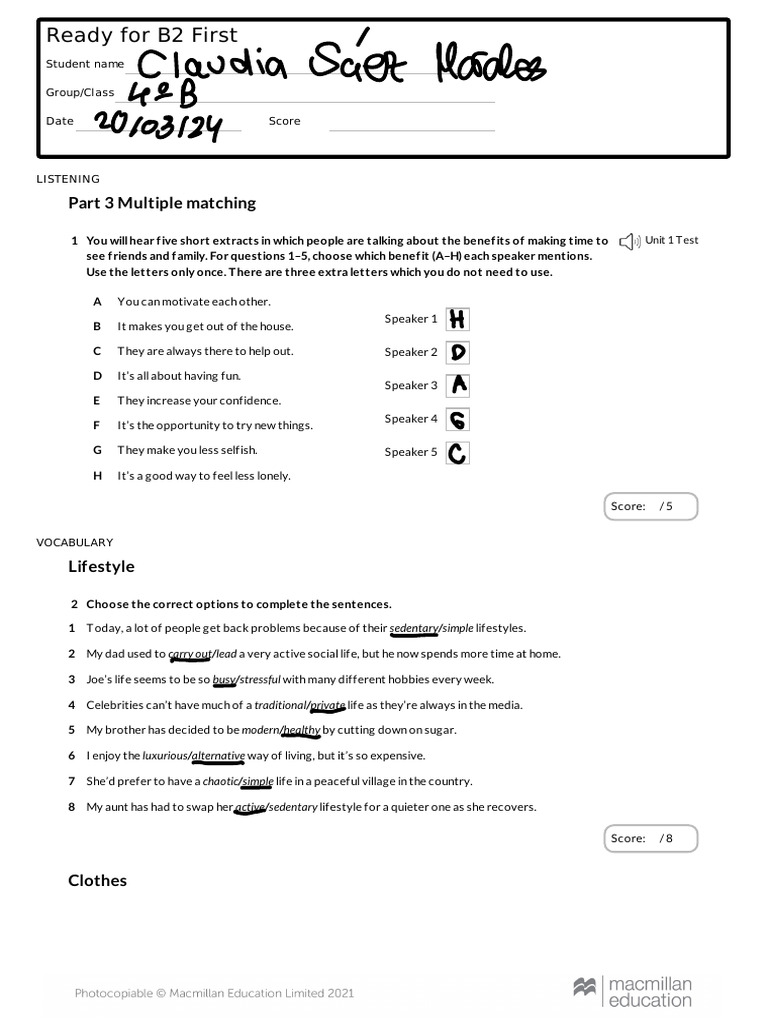 Unit 1 Ready For FIRST B2 | PDF