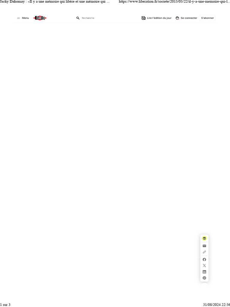Jacky Dahomay - Il y A Une Mémoire Qui Libère Et Une Mémoire Qui Emprisonne - Libération | PDF
