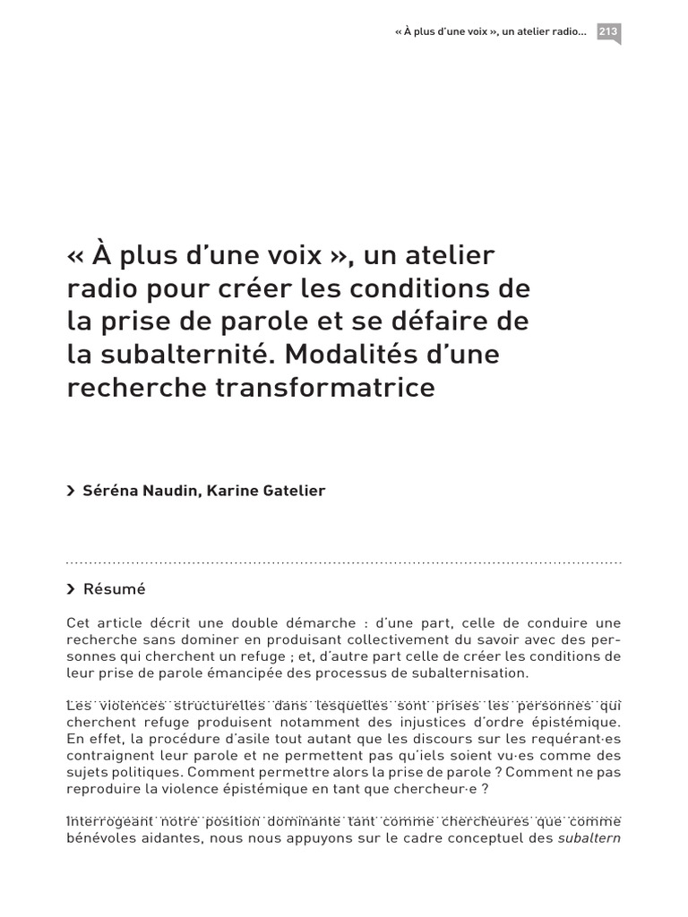 A Plus Dune Voix Un Atelier Radio Pour Creer Les Conditions de La Prise ...