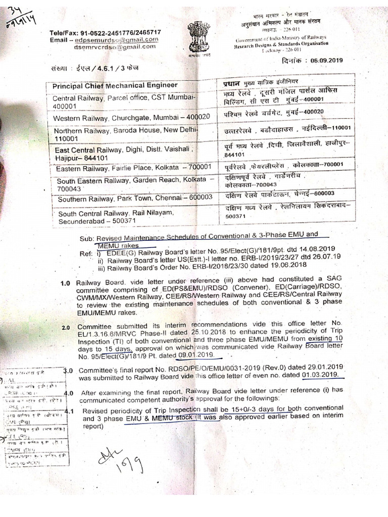 1 Revised Maintenance Schedules of Conventional & 3 Phase EMU | PDF