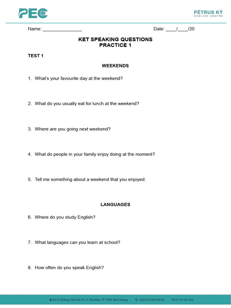 Ket Speaking Questions Ms Nhi | PDF