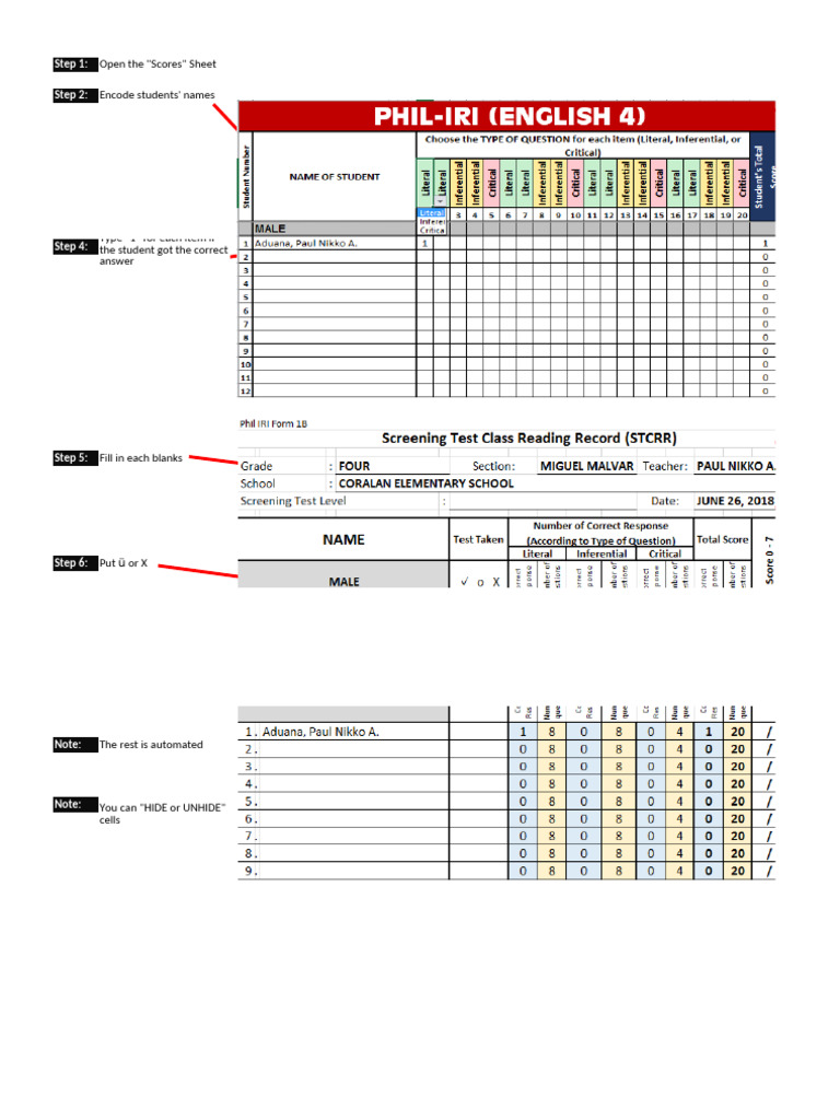 IV-SUNFLOWER FORM-1A-Phil-IRI-TPPK-Fil.-GST-Encoding-Template 2024 | PDF