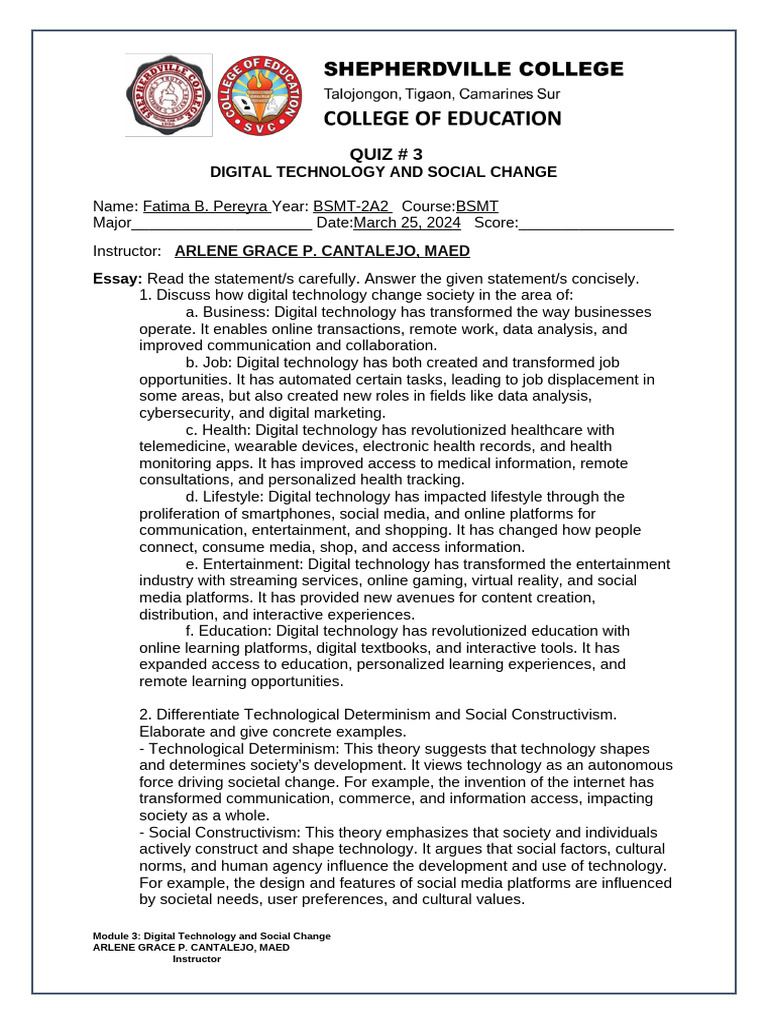 QUIZ 3 Digital Technology and Social Change (Week 7-8) MIDTERM | PDF