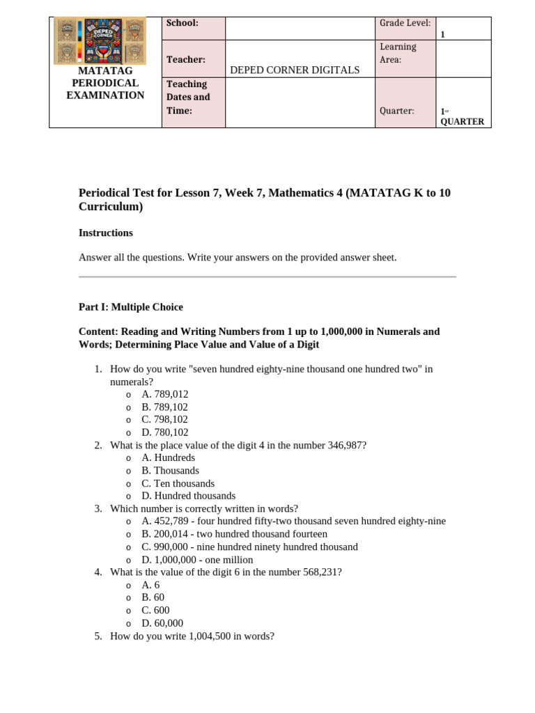 PT-WEEK 7-MATH-DEPED CORNER DIGITALS | PDF