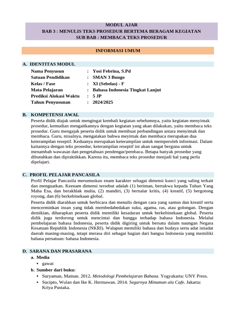 Modul Membaca Teks Prosedur PMM | PDF
