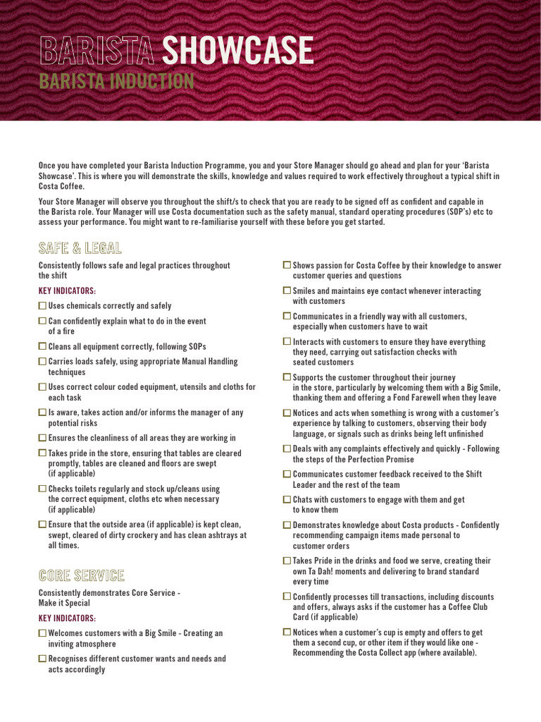 Barista Showcase Document | PDF