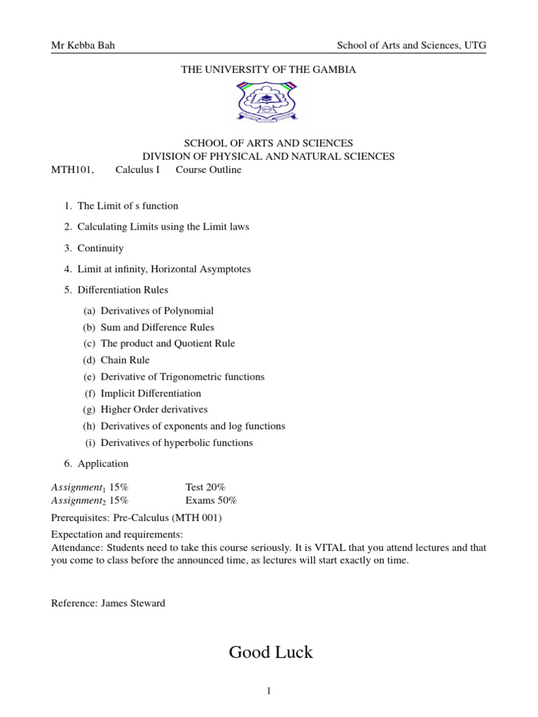 Calculus I_course outline | PDF