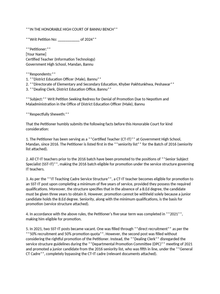 In The Honorable High Court of Bannu Bench | PDF