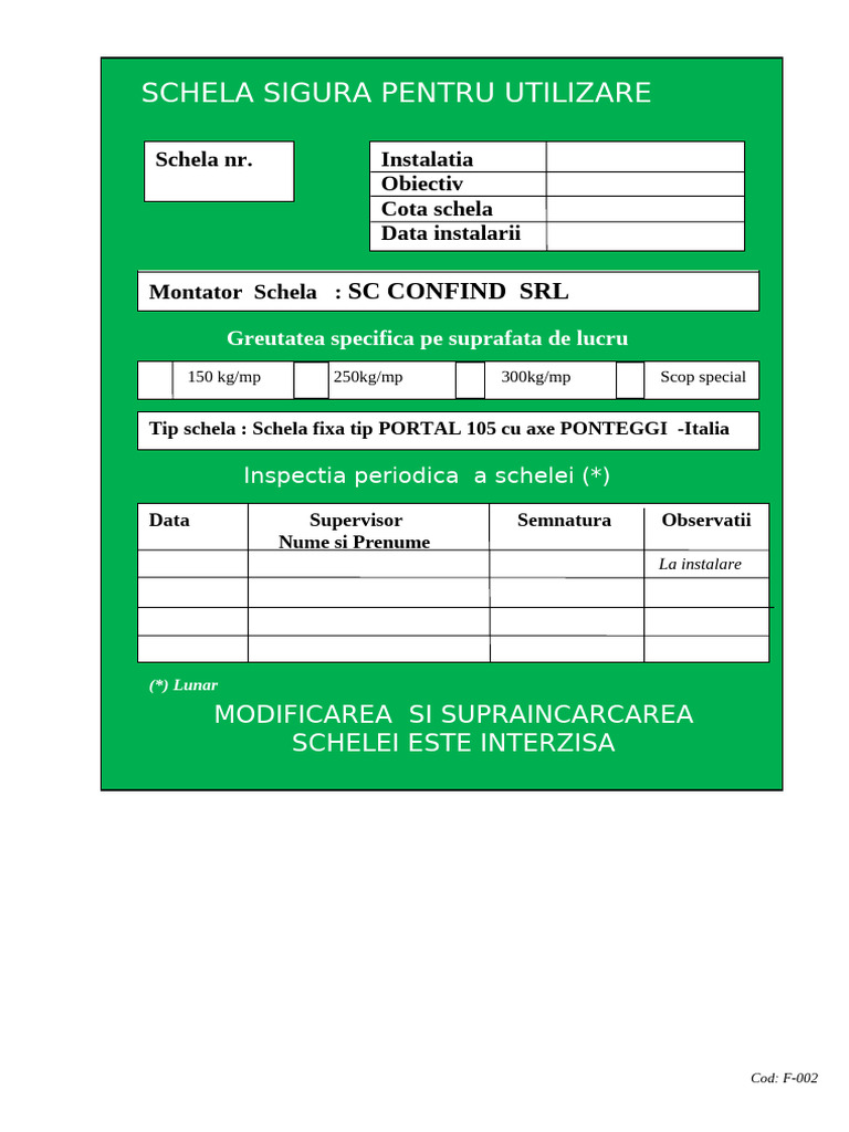 Eticheta - Tag Verde - Verificare Schela-Bun de Lucru | PDF
