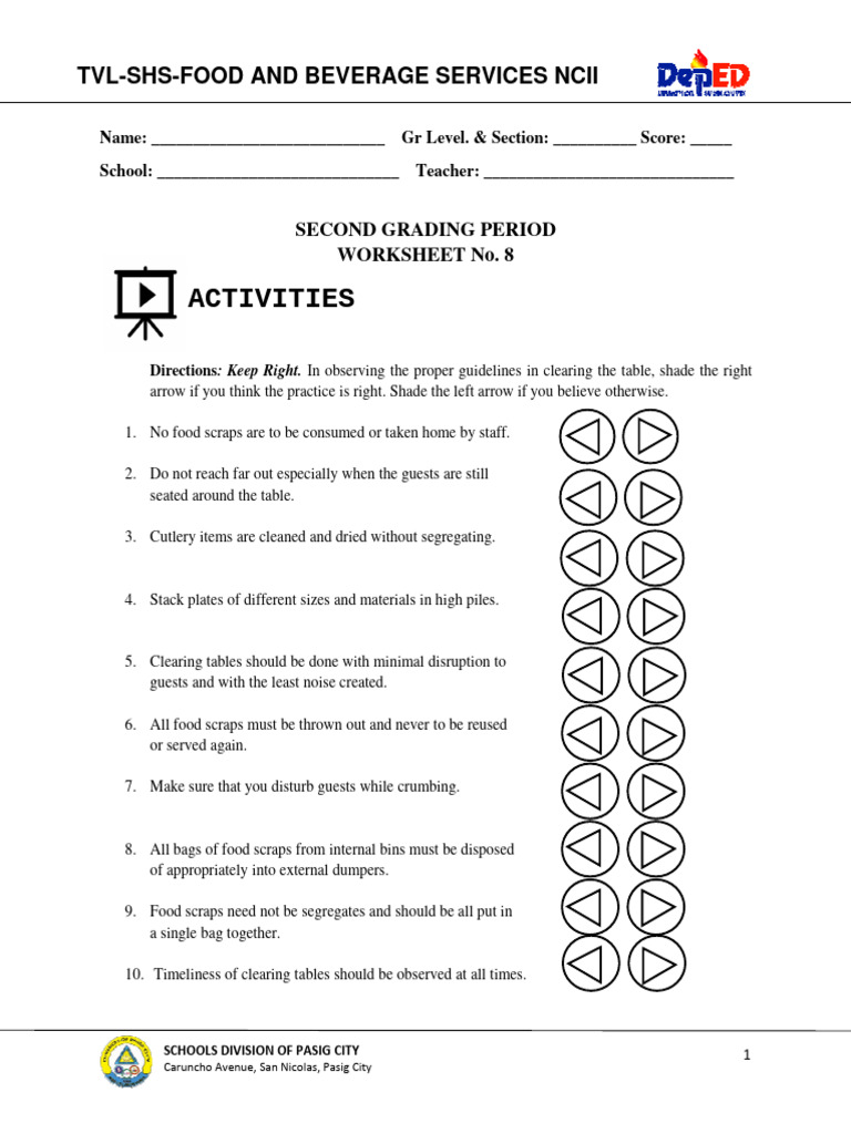 TVL - FBS - Q2 - DW8 | PDF | Tableware | Cooking, Food & Wine
