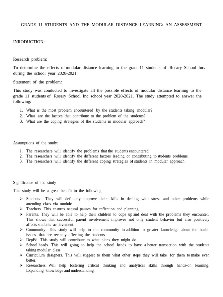 Grade 11 Students and The Modular Distance Learning | PDF