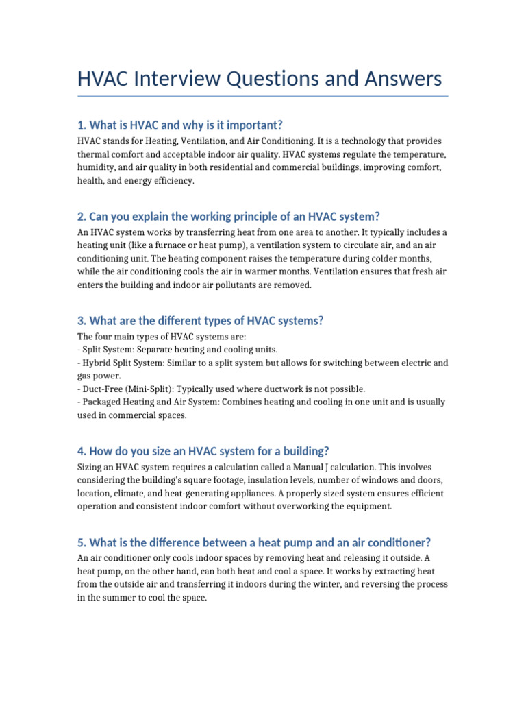 HVAC Interview questions | PDF