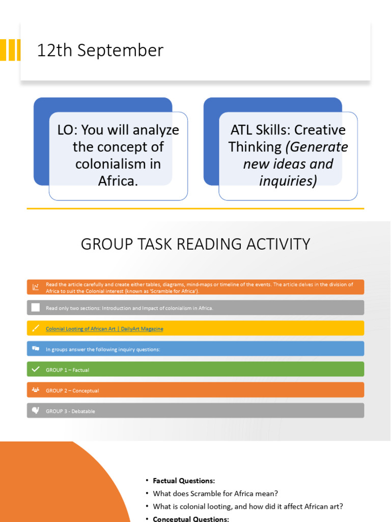 MYP 4 - Unit 2 - Purple Hibiscus - Colonialism in Africa | PDF