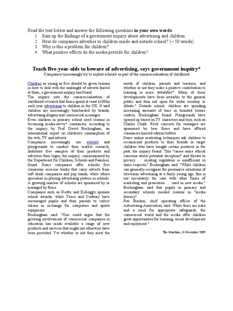 Children's Advertising Comprehension Insights | PDF | Advertising ...