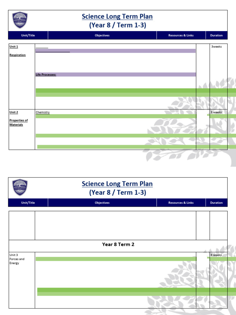 Long Term Plan Year 8 Science | PDF