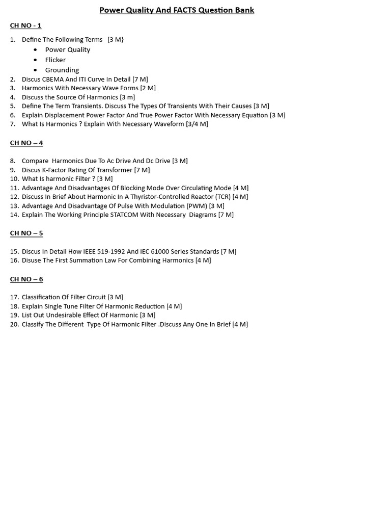 Power Quality And FACTS Question Bank | PDF