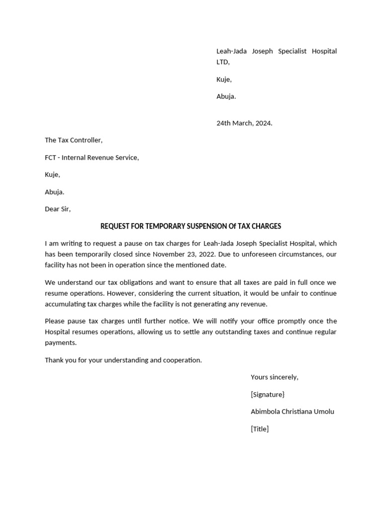 Temporary Suspension of Tax | PDF