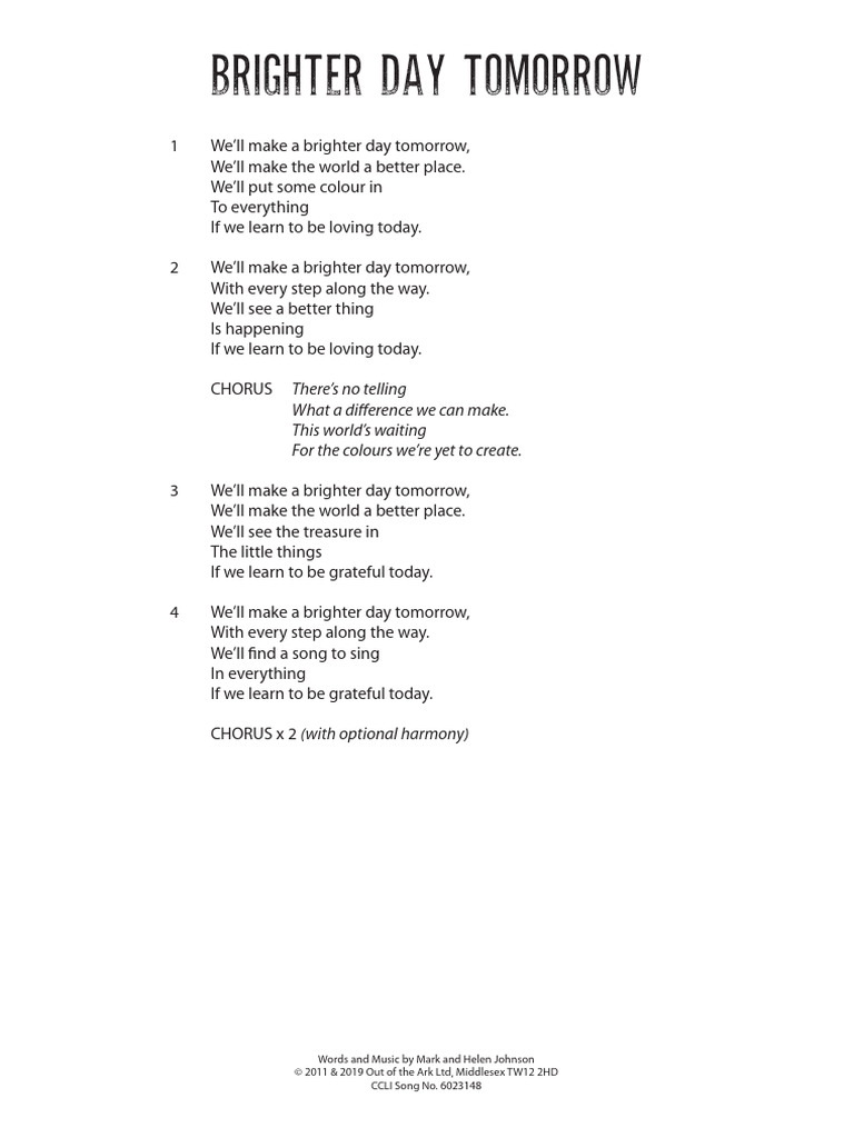 Brighter Day Tomorrow - Lyrics | PDF
