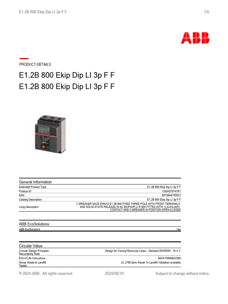 E1.2B 800 Ekip Dip LI 3p ACB | PDF