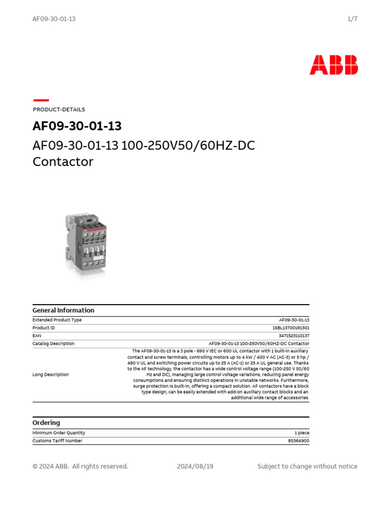 AF09 30 01 13 Contactor | PDF