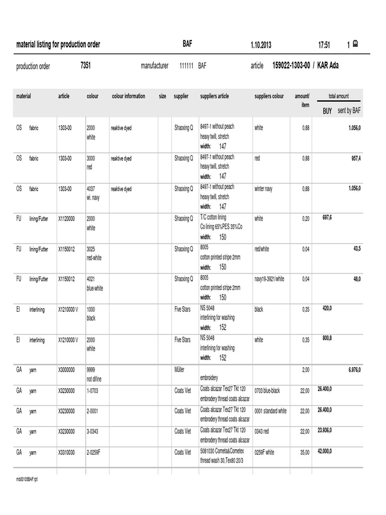 FA 7351 Material List Whole Order | PDF